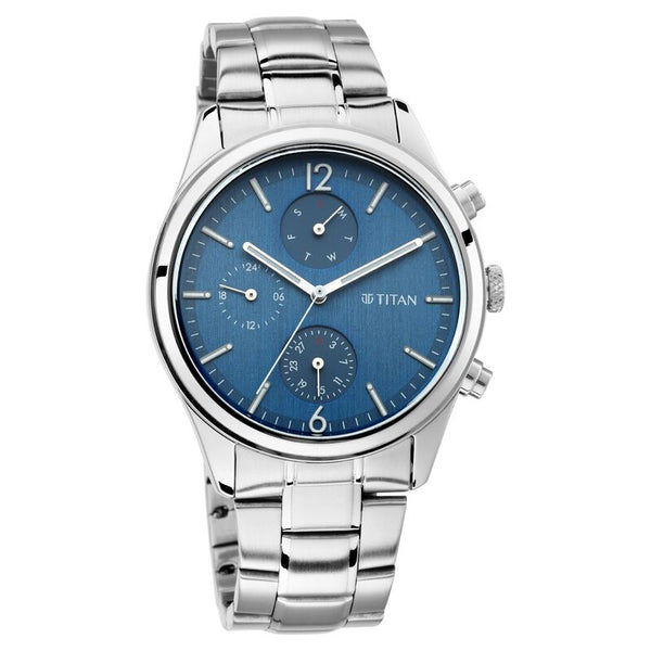 Titan Quartz Analog with Day and Date Black Dial Stainless Steel Strap ...